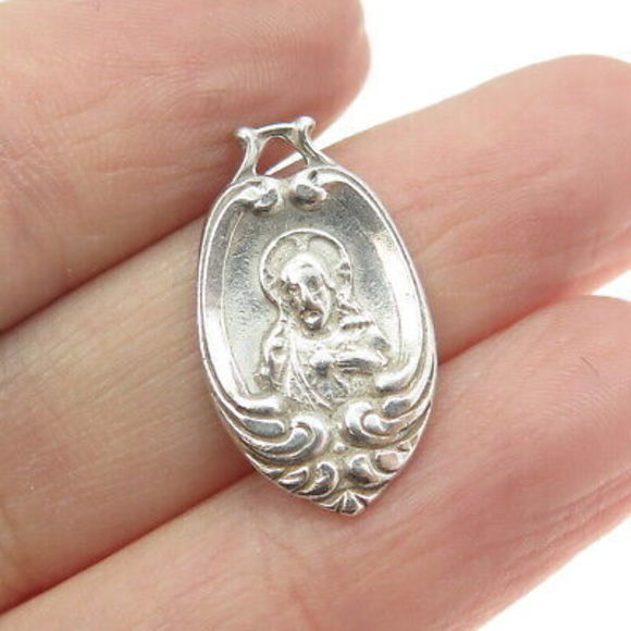 Jewelry | 925 Sterling Silver Antique Art Deco Jesus Religious Pendant ...